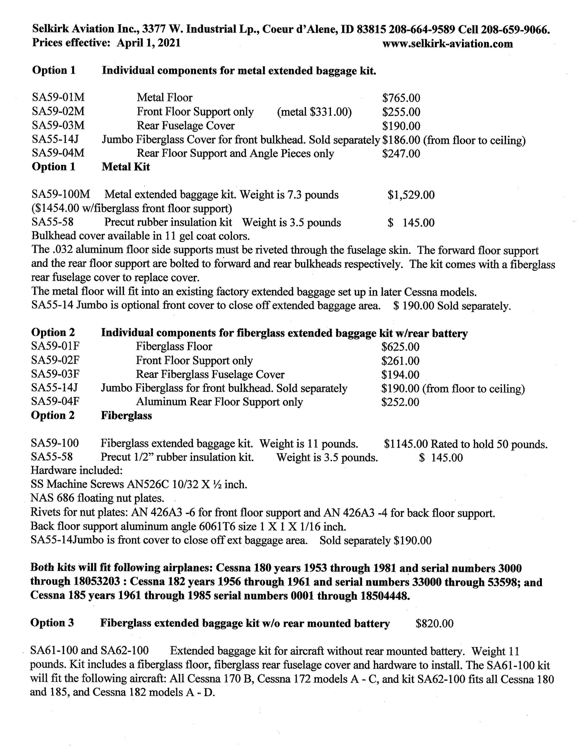 Extended Baggage Kits – Selkirk Aviation